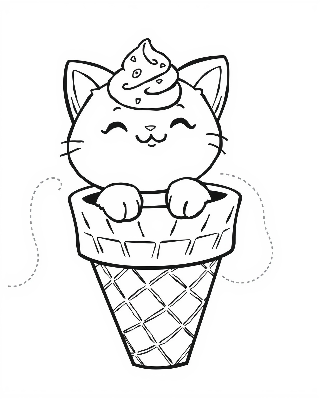 Cat in Ice Cream Cone Coloring Page - Free Printable