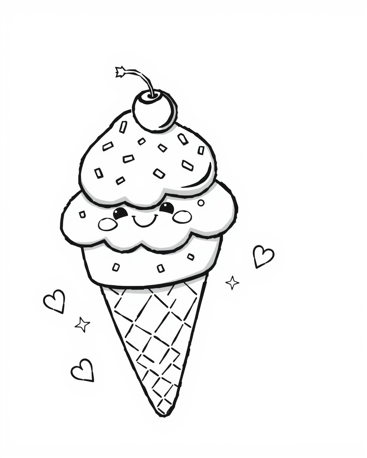 Cute Ice Cream Coloring Page - Free Printable