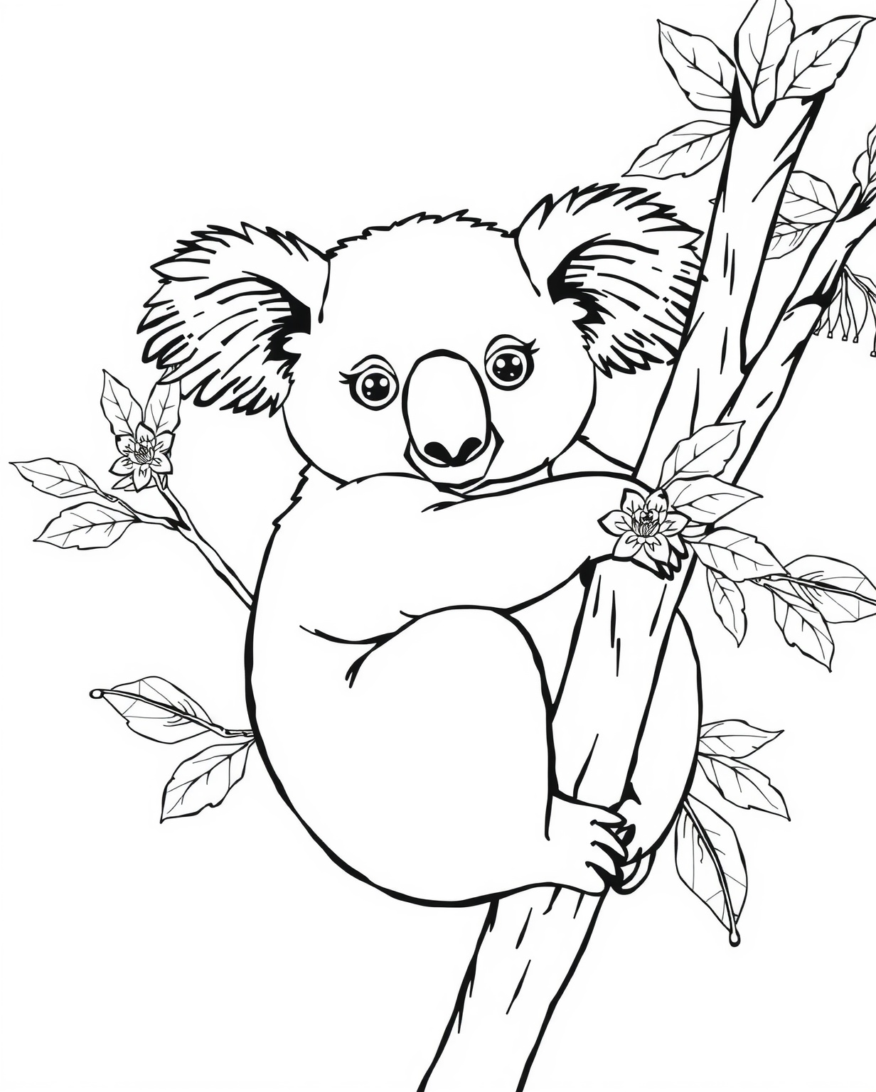 Adventurous Koala in a Tree Coloring Page - Free Printable