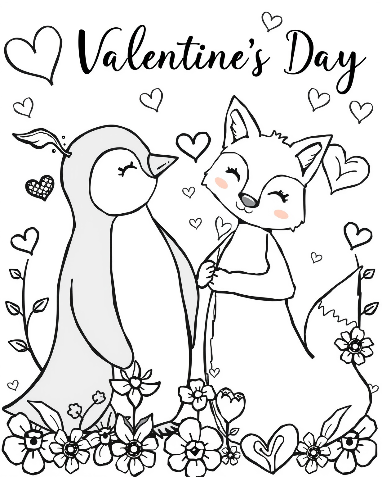 Animal Couples Valentine Coloring Page - Free Printable
