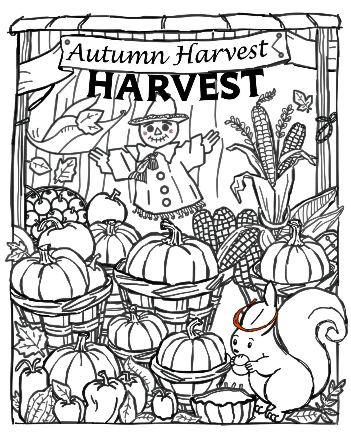 Autumn Farmers Market Coloring Page - Free Printable