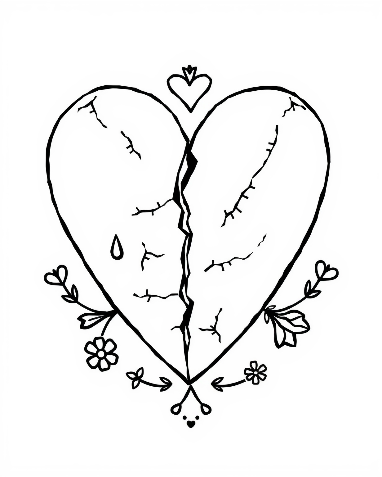 Broken Heart Coloring Page - Free Printable