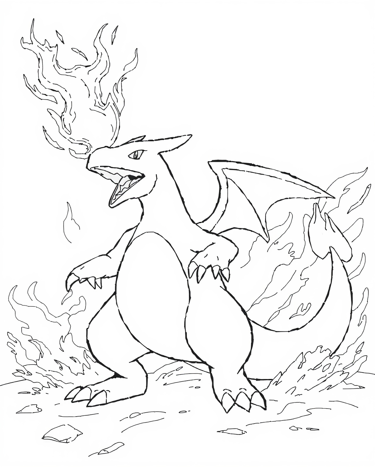 Charizard in Battle Stance Coloring Page - Free Printable