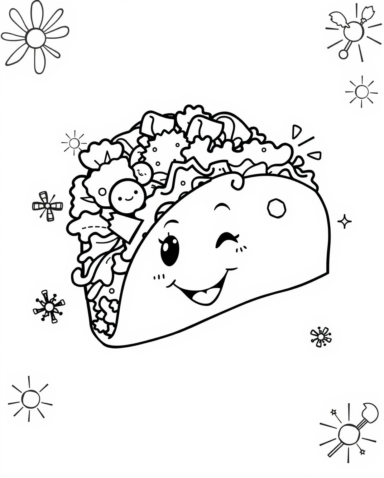 Cheerful Taco Coloring Page - Free Printable