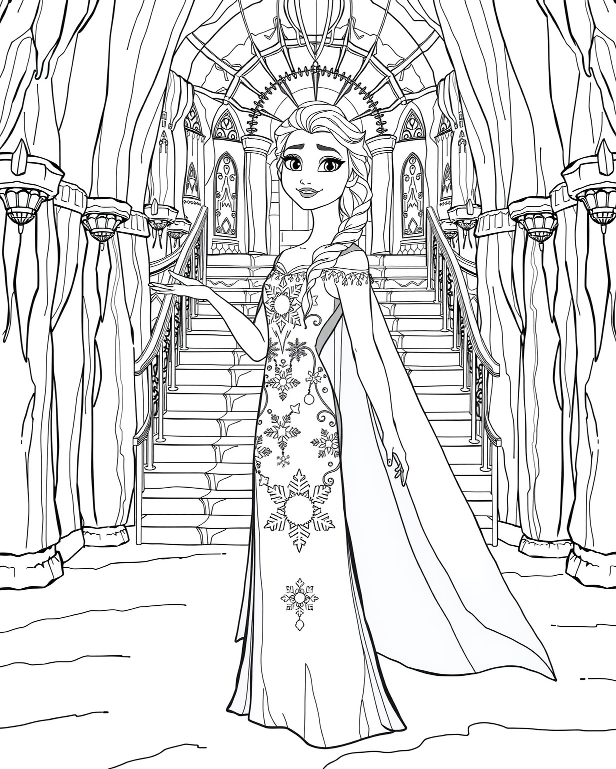Elsa in Her Ice Castle Coloring Page - Free Printable
