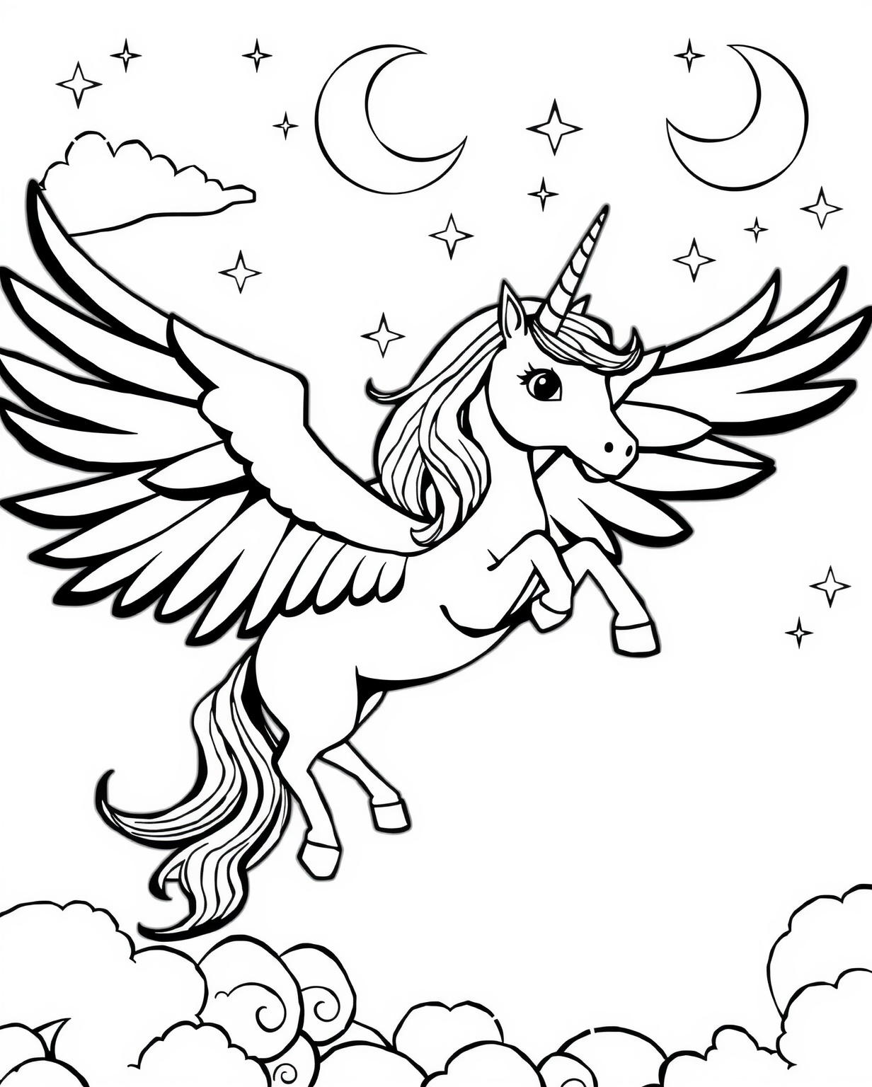 Flying Unicorn Coloring Page - Free Printable