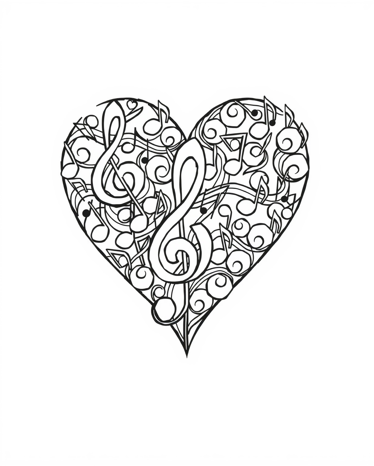 Music Note Heart Coloring Page - Free Printable