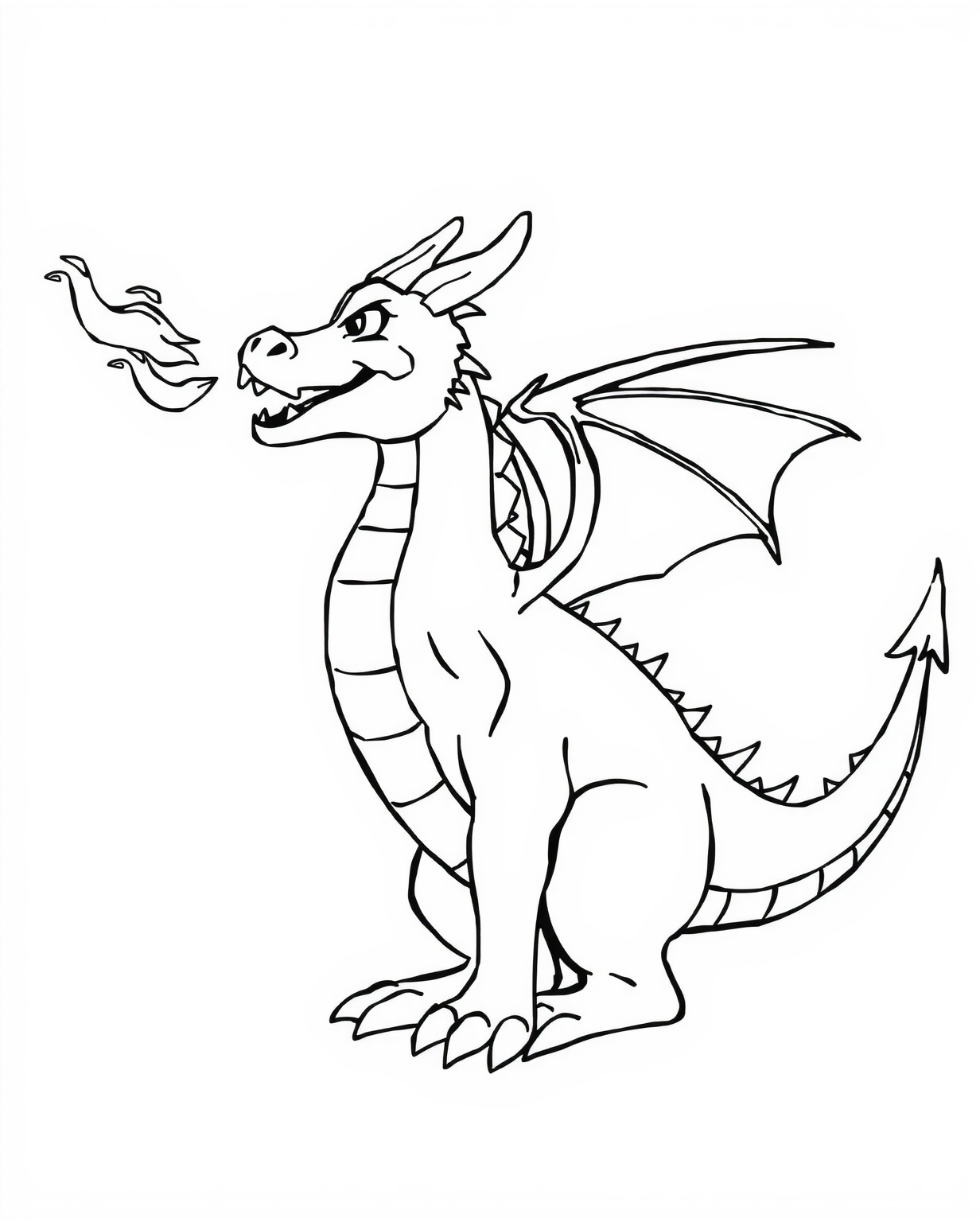 Simple Fire Dragon Coloring Page - Free Easy Dragon Printable