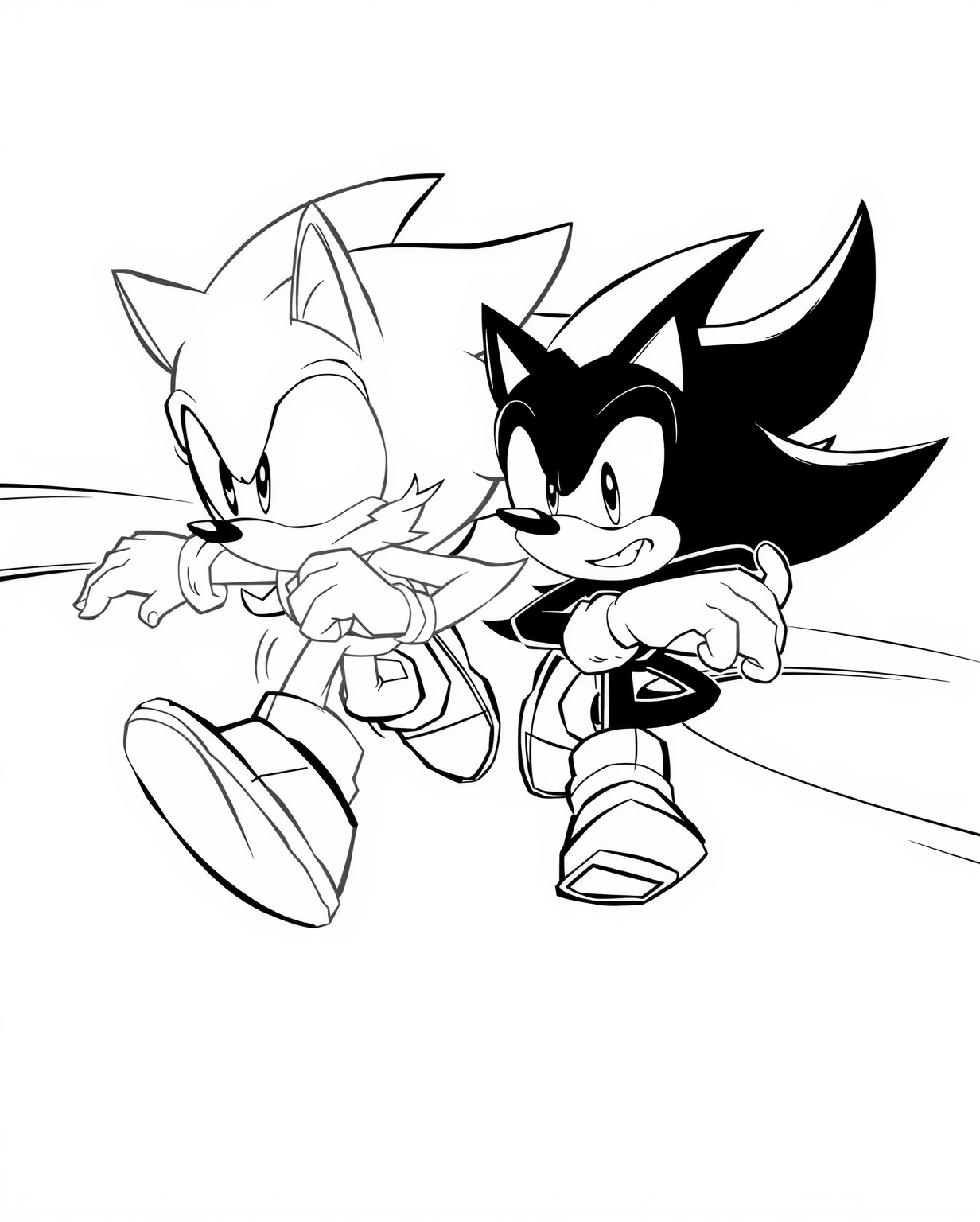 Sonic vs Shadow Racing Scene Coloring Page - Free Printable