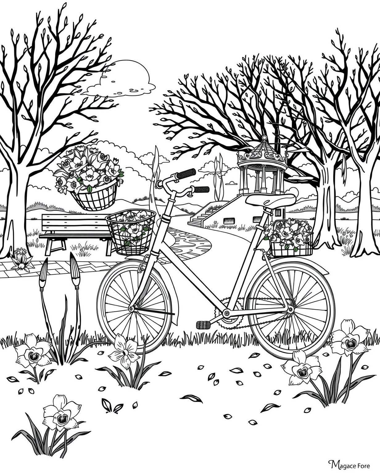 Springtime Bicycle Ride Coloring Page - Free Printable