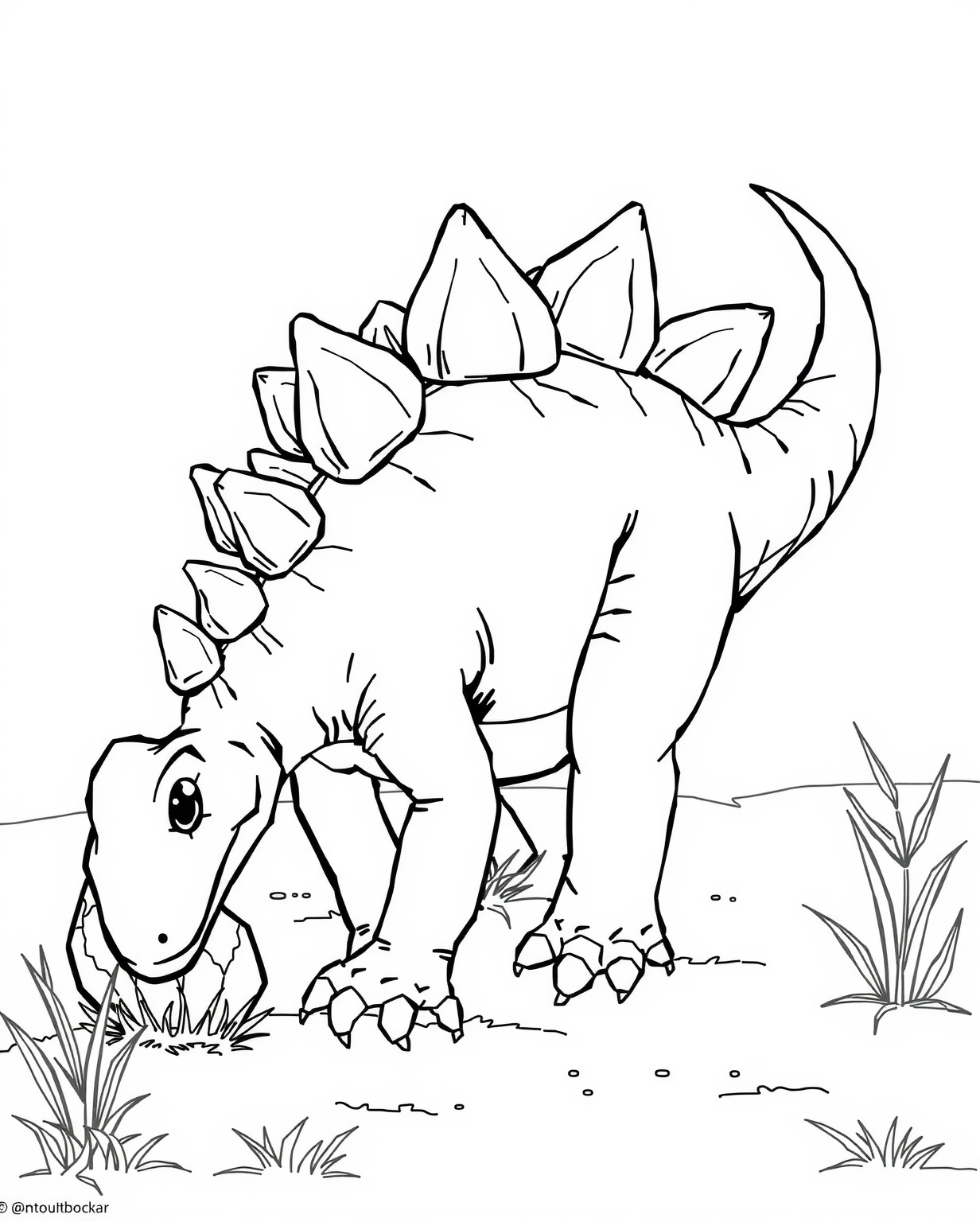 Stegosaurus Grazing Near a Boulder Coloring Page – Free Printable