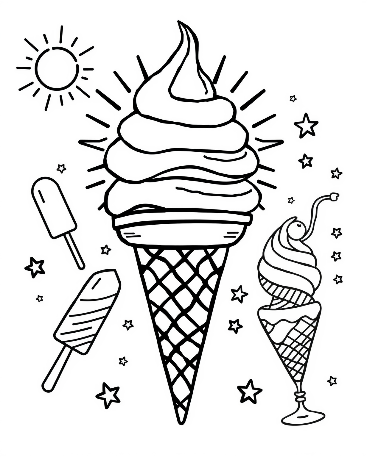 Summer Ice Cream Coloring Page - Free Printable