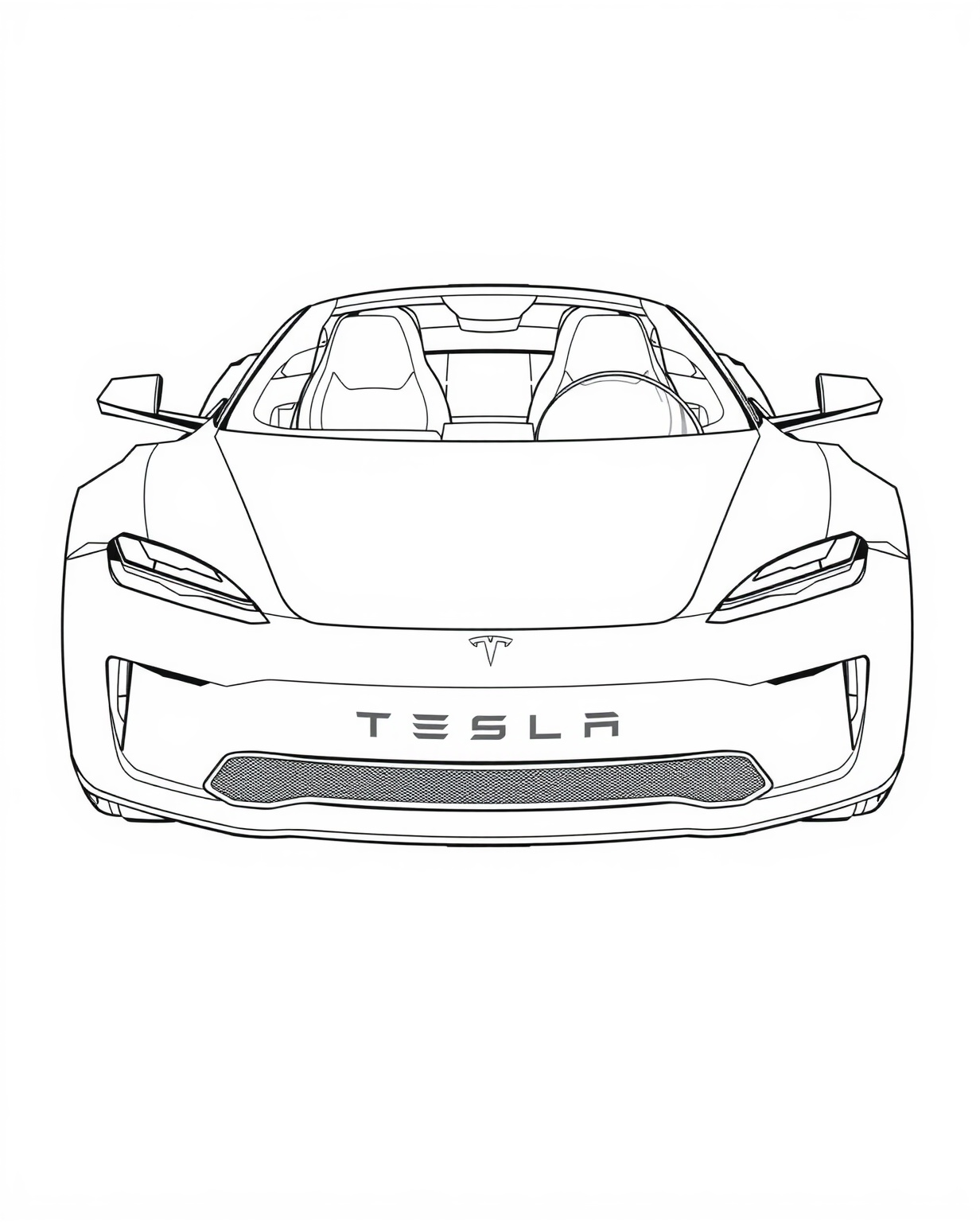Tesla Roadster Front View Coloring Page - Free Printable for EV Fans