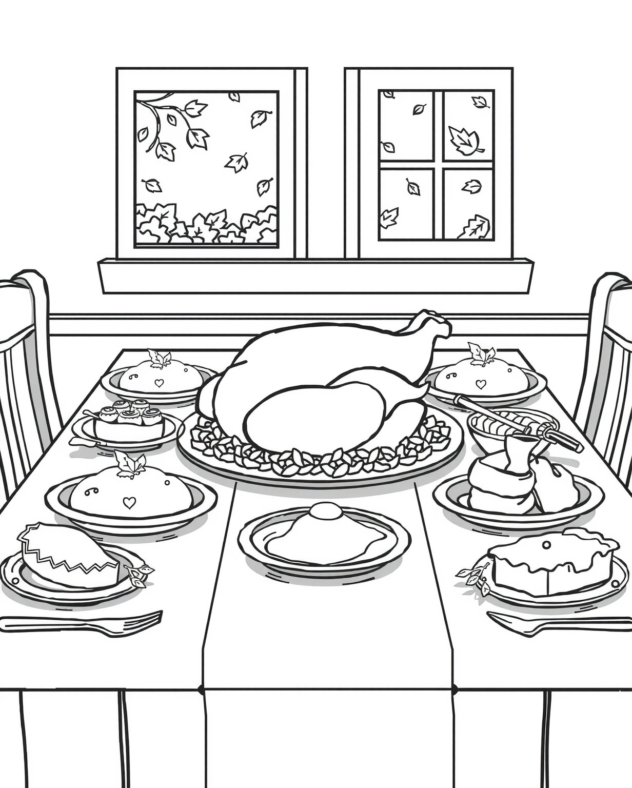 Thanksgiving Dinner Coloring Page - Free Printable