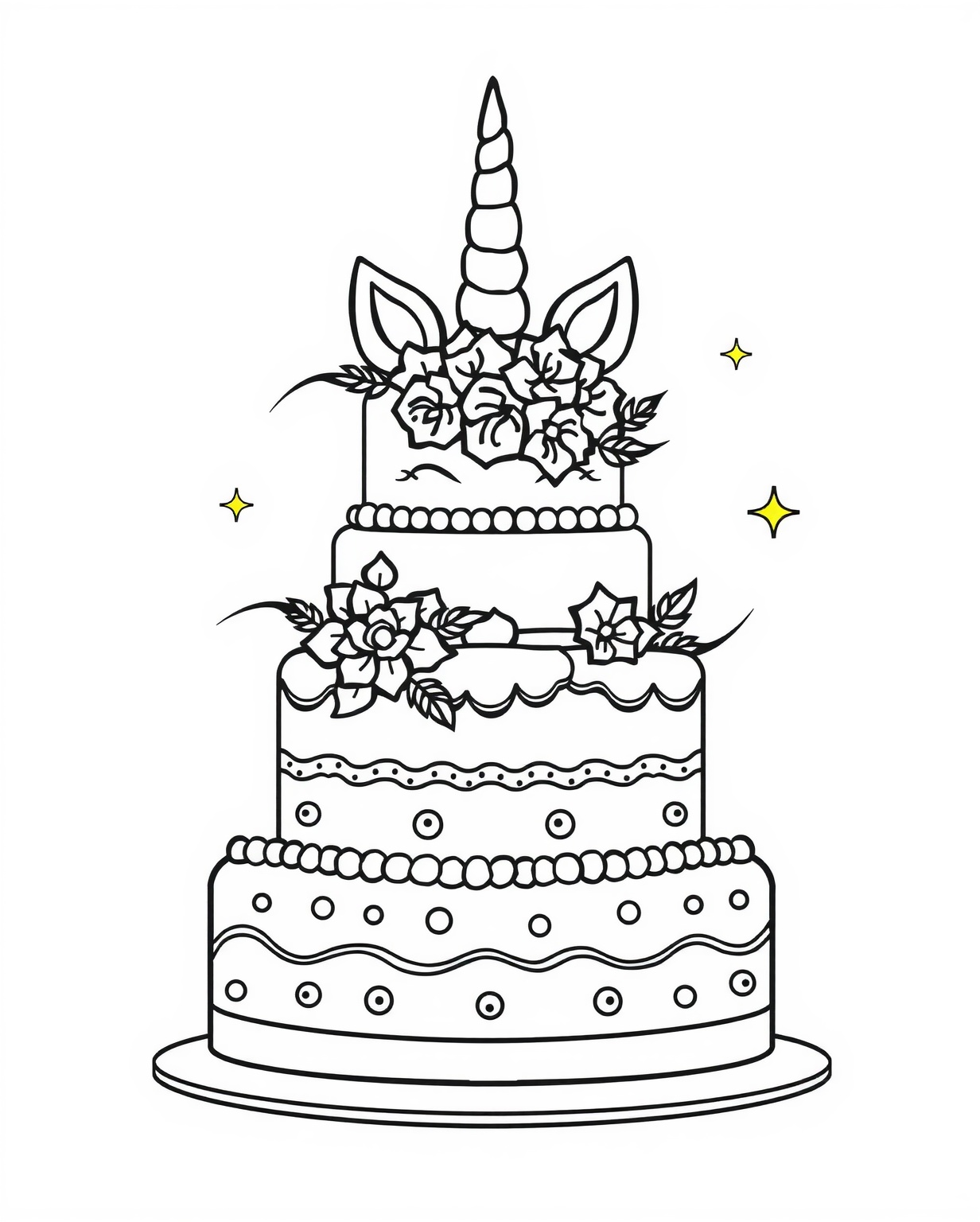 Unicorn Cake Coloring Page - Free Printable Unicorn Cake Coloring Page - Free Printable