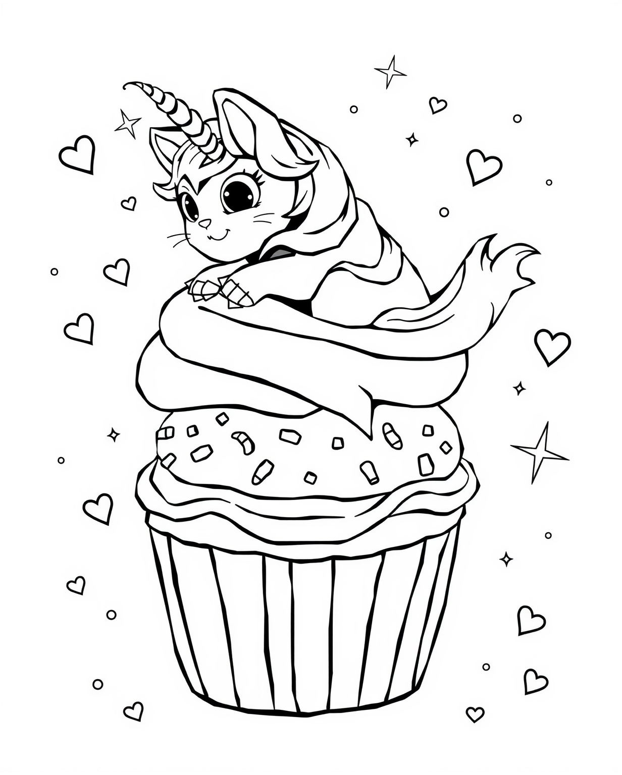 Unicorn Cat Cupcake Coloring Page - Free Printable Unicorn Cat Cupcake Coloring Page - Free Printable